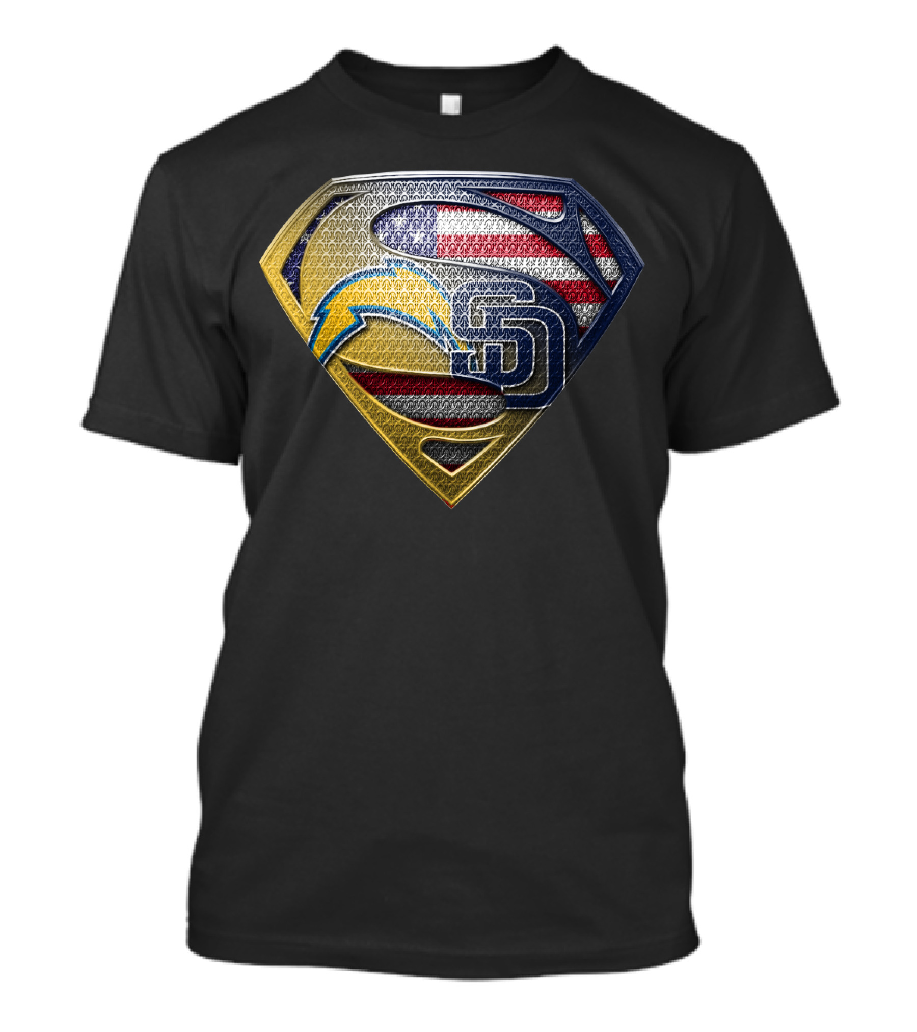 Superman Logo With San Diego Chargers And Padres Usa Flag Elements T-Shirt