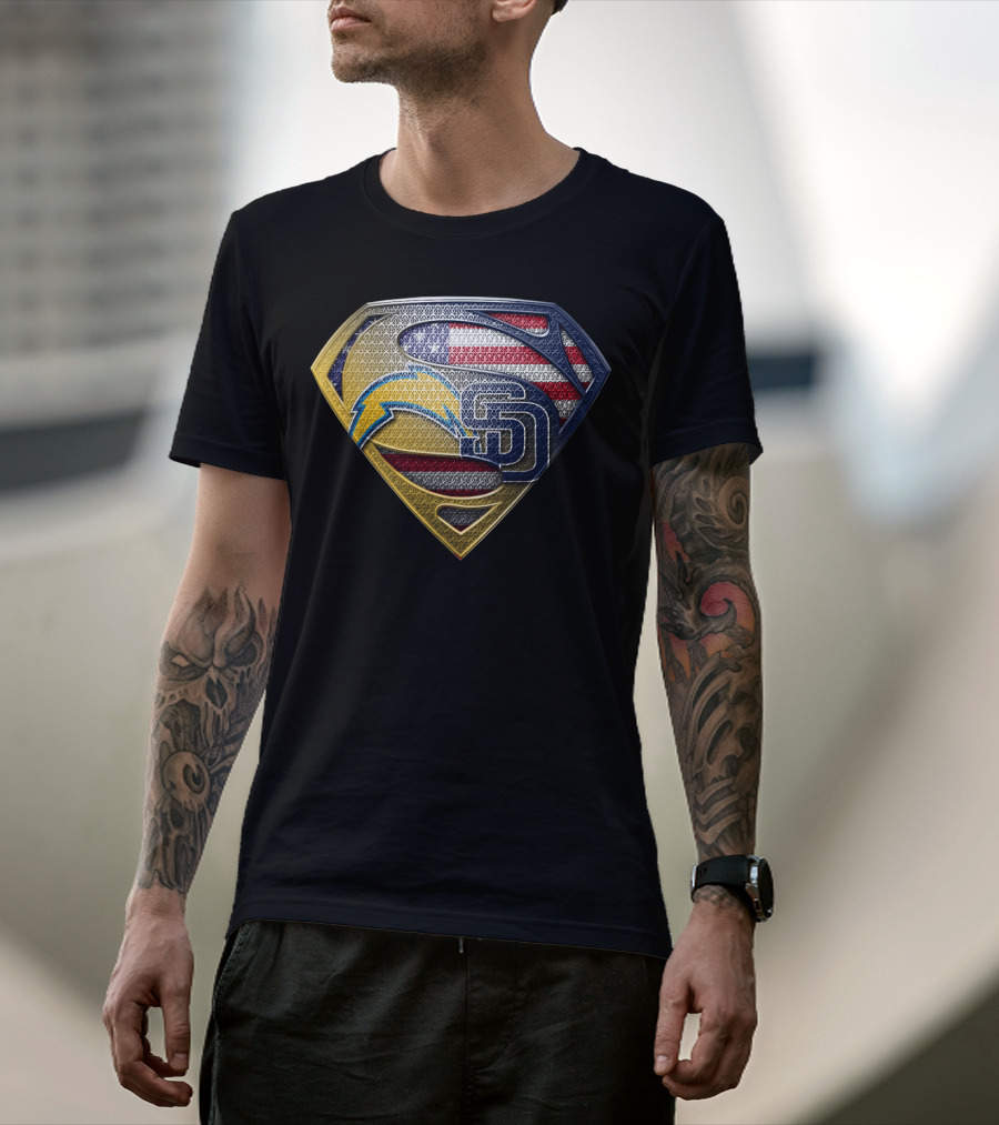 Superman Logo With San Diego Chargers And Padres Usa Flag Elements T-Shirt