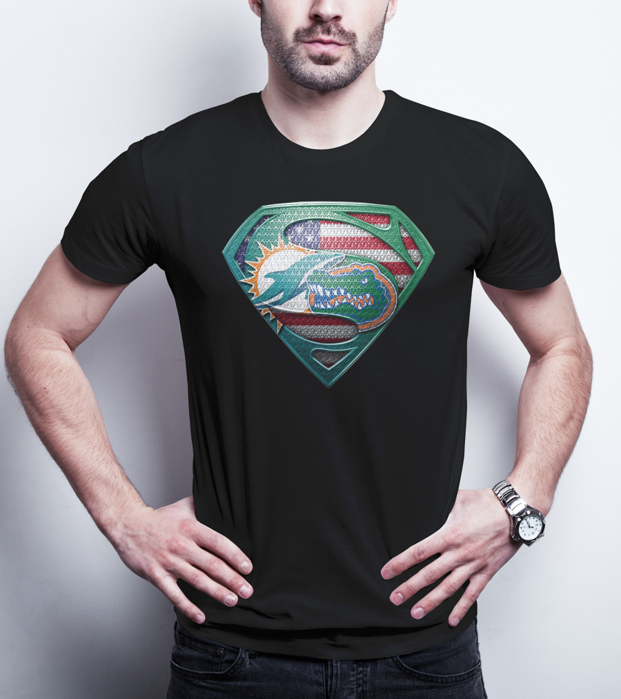 Miami Dolphins Florida Gators Superman Logo American Flag T-Shirt