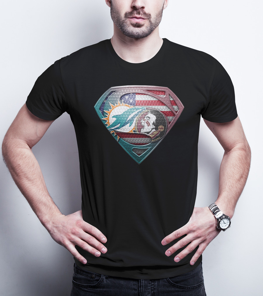 Miami Dolphins Superman American Flag Tribute T-Shirt