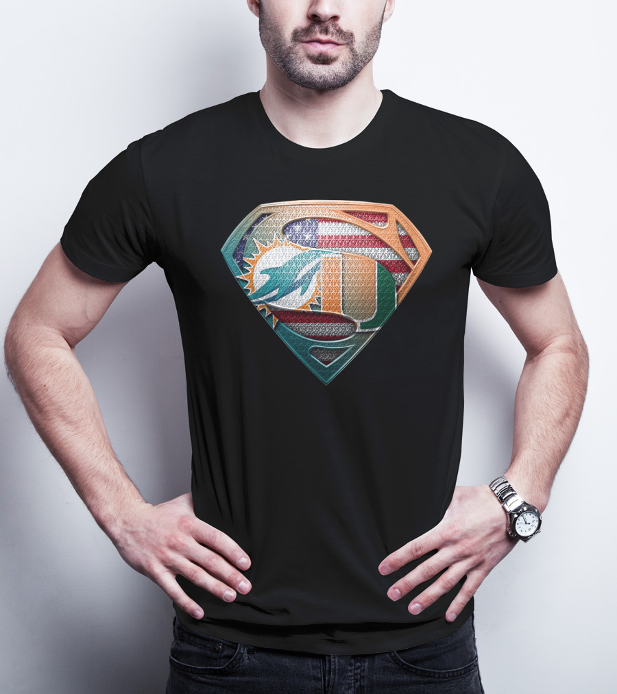 Miami Dolphins Hurricanes American Flag Superman T-Shirt