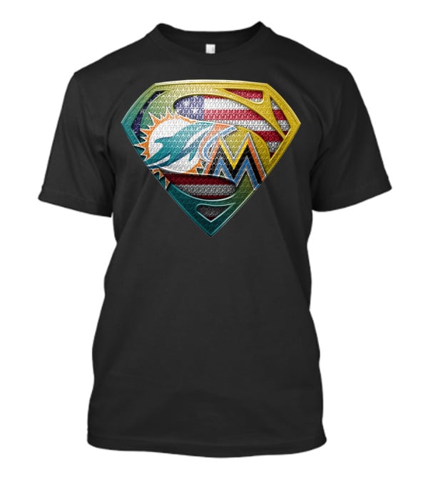 Miami Dolphins Marlins American Flag Superman T-Shirt