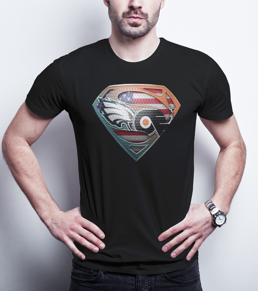 Superman Shield American Flag Philadelphia Eagles Flyers Logo Fusion T-Shirt