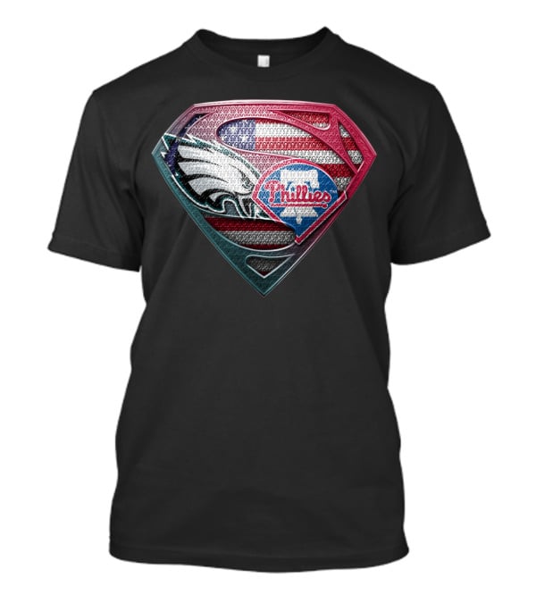 Eagles Phillies Superman Logo American Flag T-Shirt