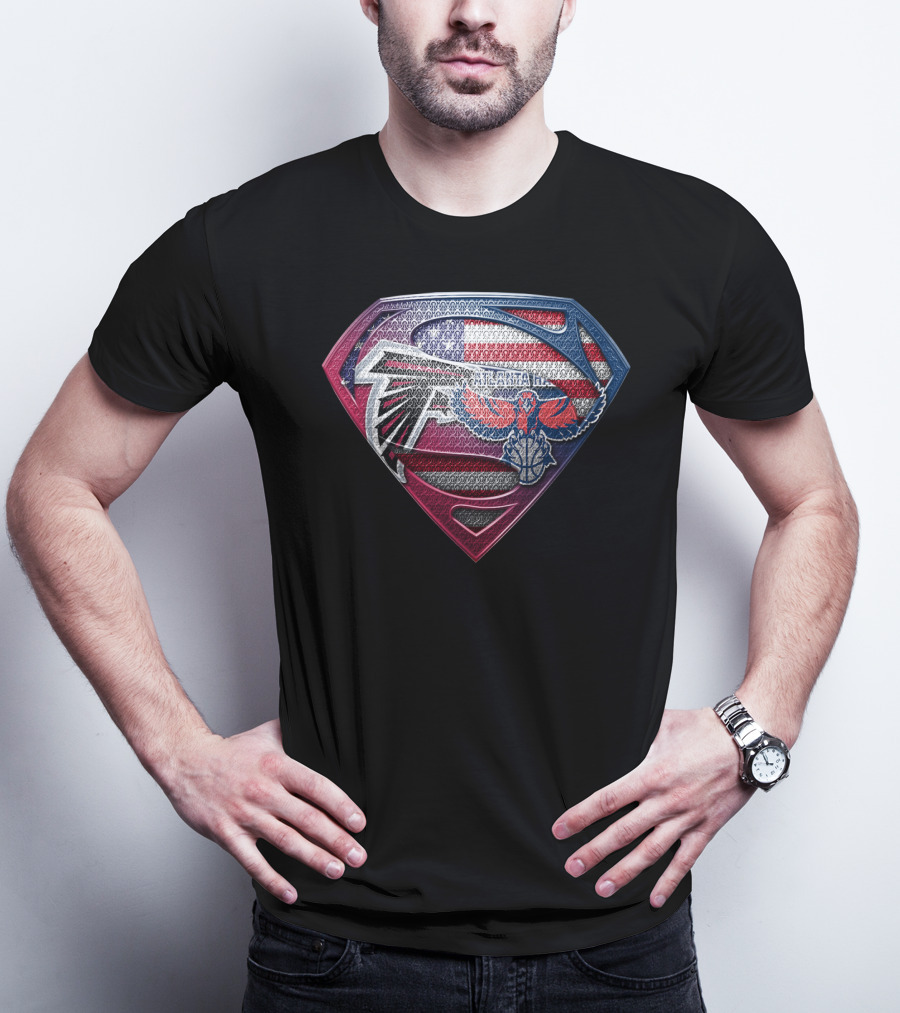 Atlanta Falcons And Hawks American Flag Superman Logo Sspus060 T-Shirt