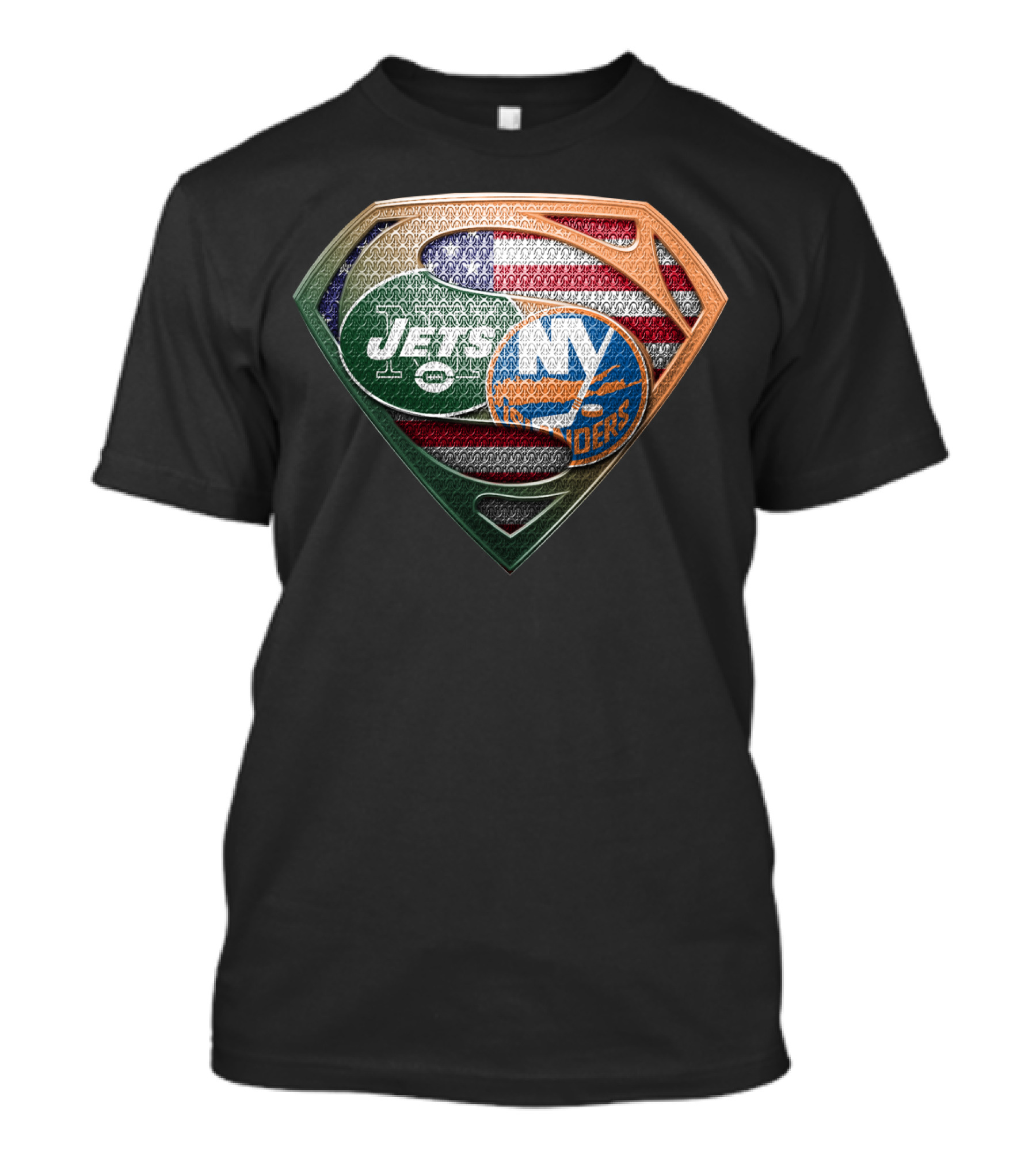 New York Jets Ny Islanders American Flag Superman Shield T-Shirt
