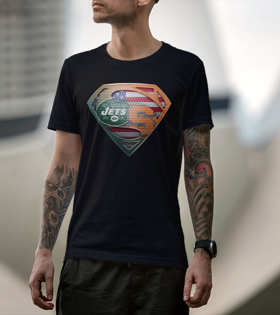 Jets Syracuse Superman Shield American Flag T-Shirt
