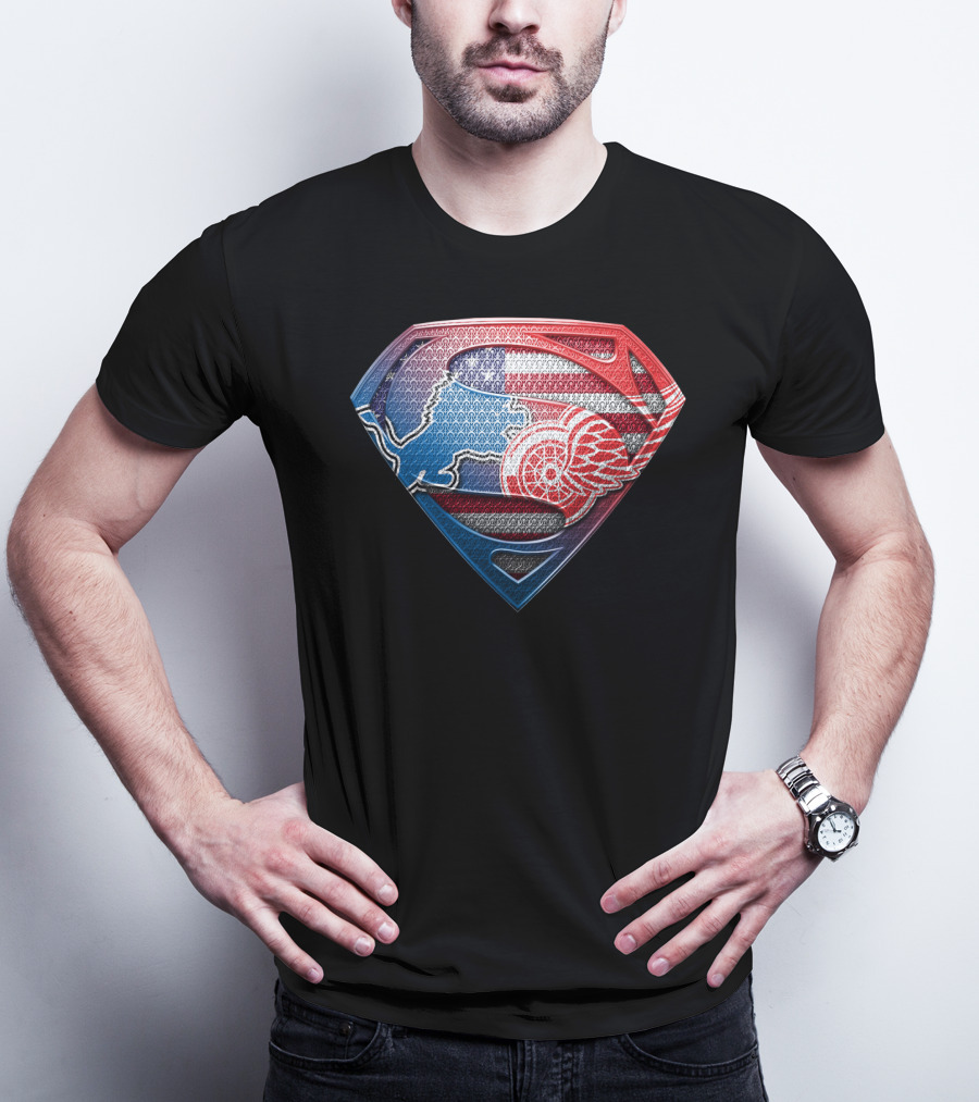Superman Detroit Lions And Red Wings American Flag T-Shirt