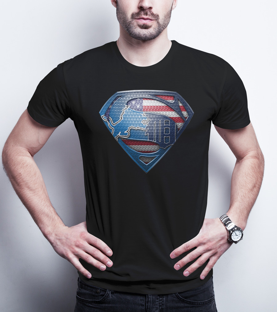Detroit American Flag Superhero Symbol T-Shirt