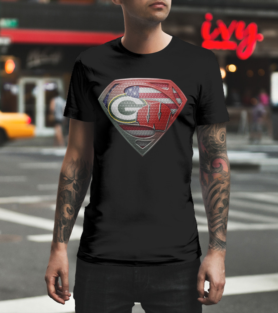 Superman Shield Green Bay Packers Wisconsin Flag T-Shirt