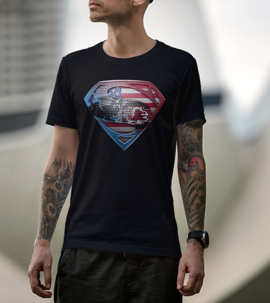 Carolina Panthers South Carolina Gamecocks Usa Flag Superman T-Shirt