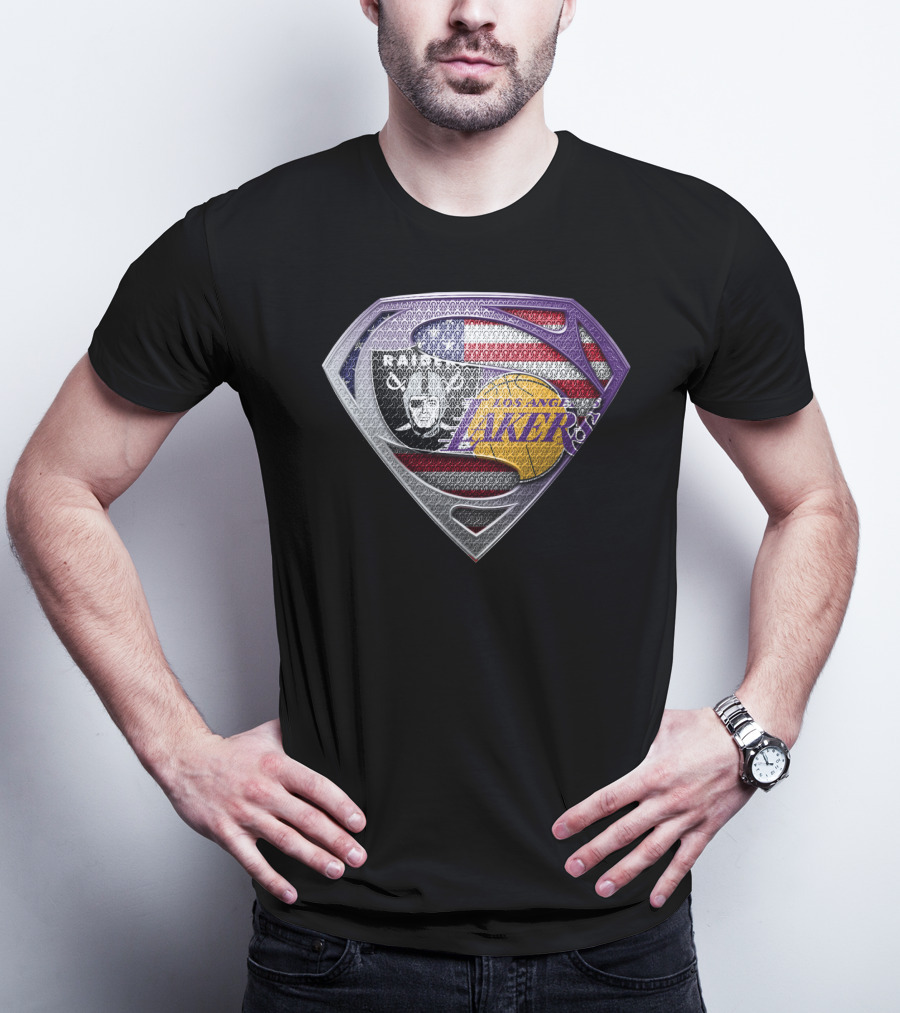 Superman Shield Las Vegas Raiders Los Angeles Lakers American Flag T-Shirt