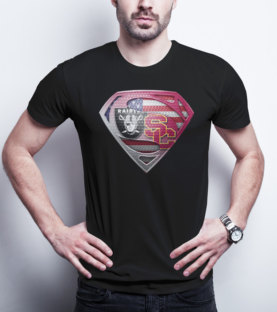 Raiders Usc Superman Shield American Flag T-Shirt