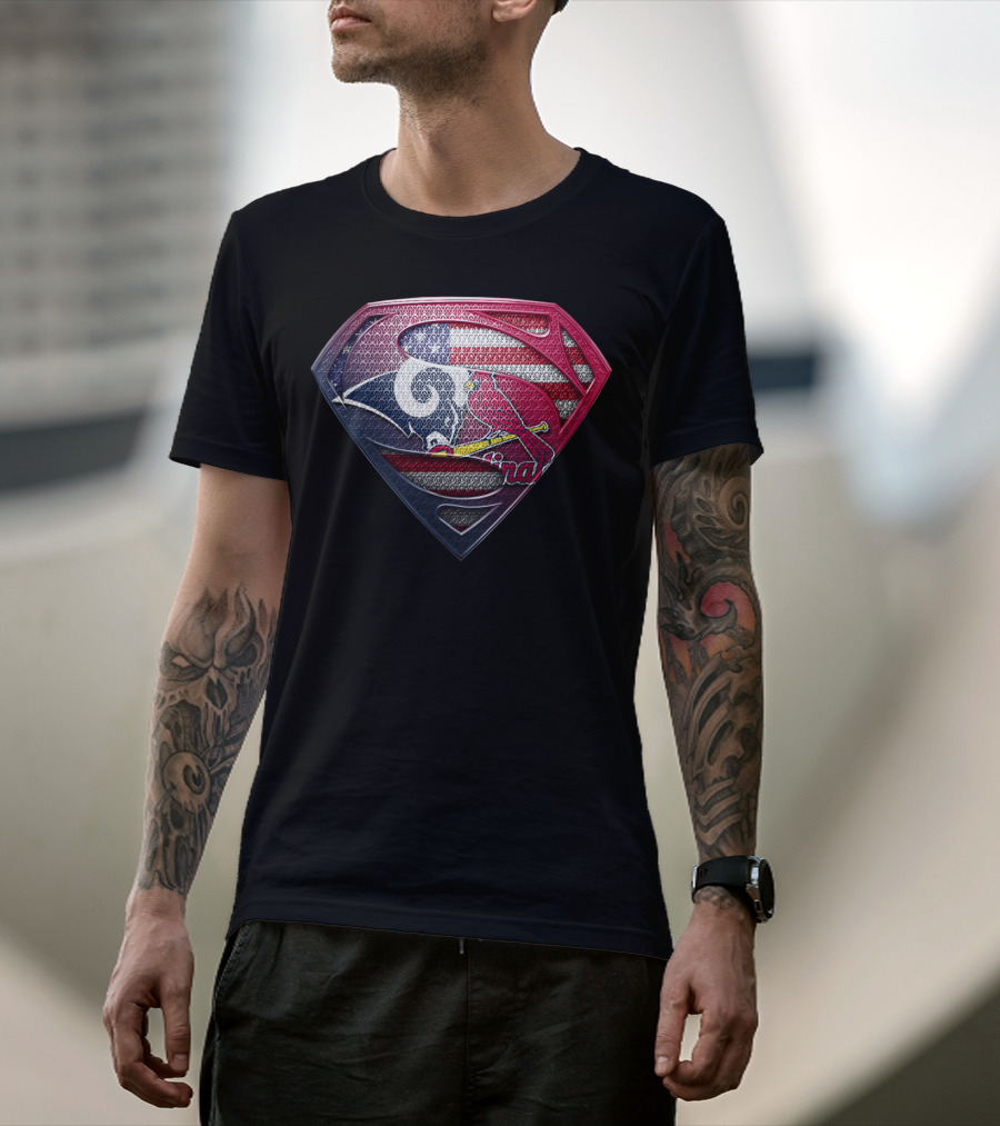 Superman Shield Rams Cardinals Usa Flag Fusion T-Shirt