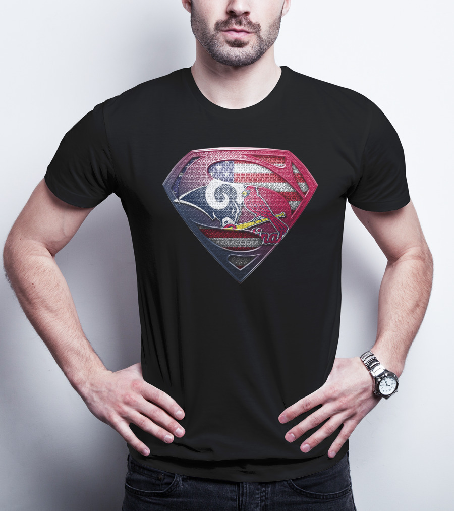 Superman Shield Rams Cardinals Usa Flag Fusion T-Shirt
