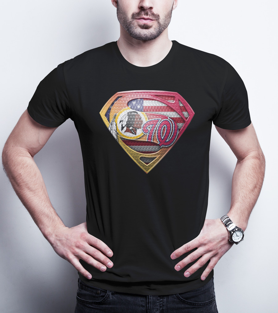 Washington Redskins Nationals Superman Logo American Flag T-Shirt