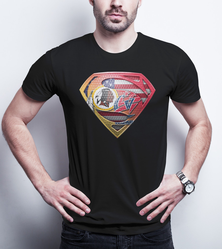 Superman Shield Design With Washington Redskins And Washington Wizards Logos T-Shirt