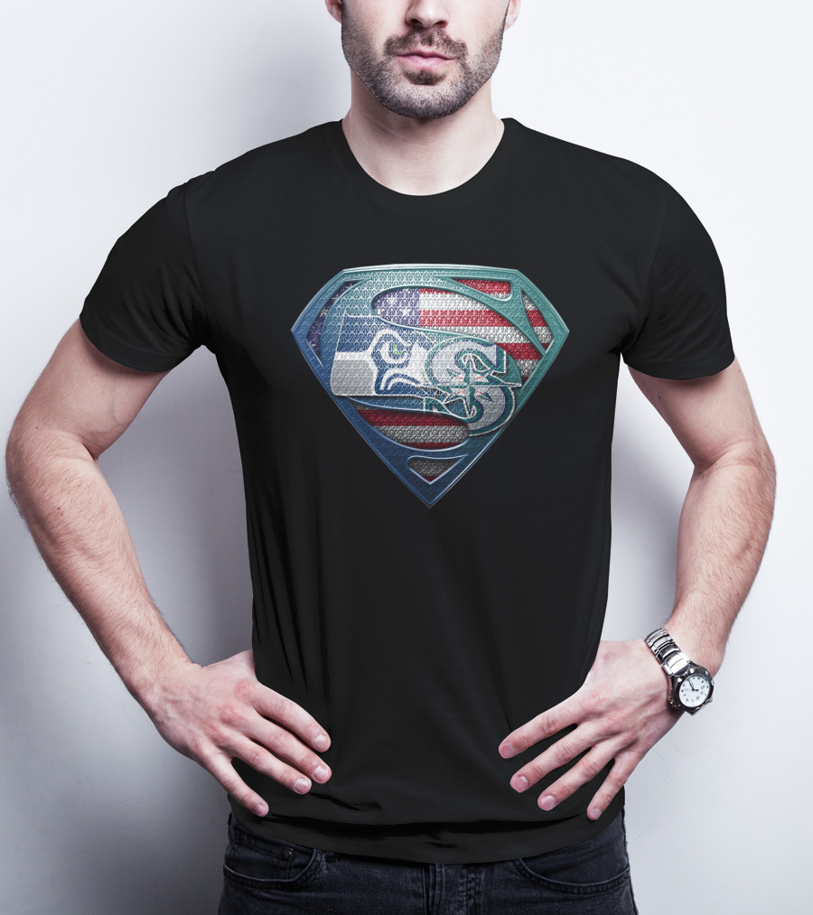 Seattle Seahawks Superman Shield American Flag Edition T-Shirt