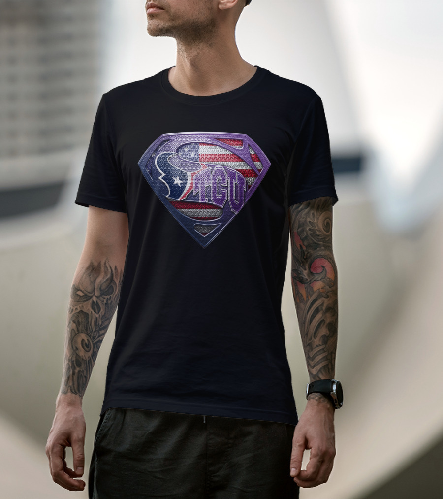 Houston Texans Tcu Superman Usa Flag T-Shirt