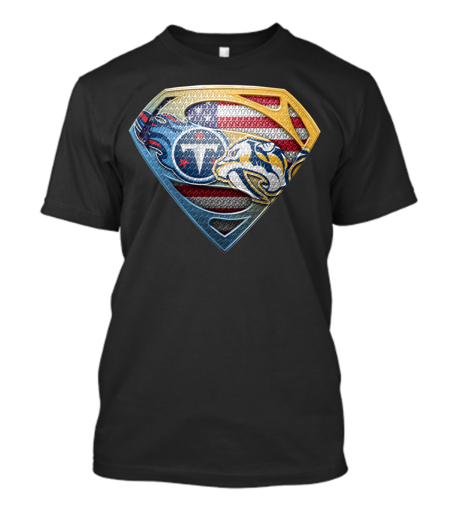 Tennessee Titans Nashville Predators American Flag Superman Shield Sspus130 T-Shirt
