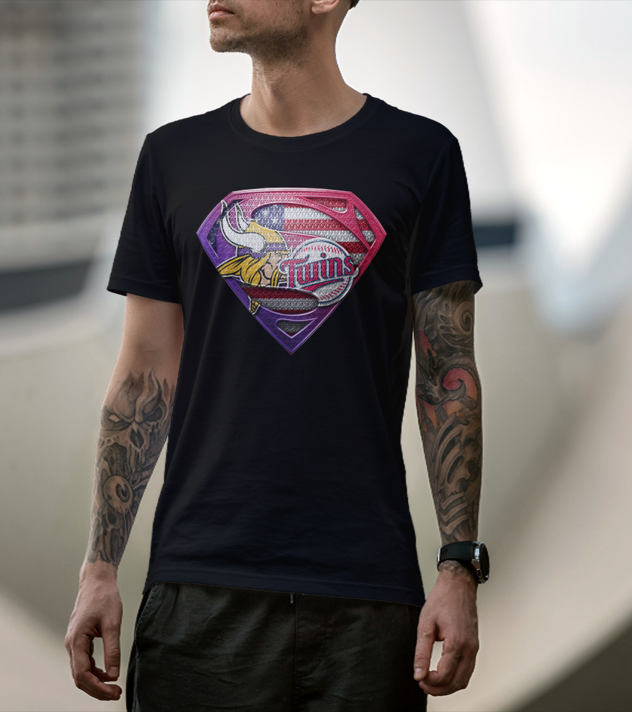 Minnesota Vikings Twins American Flag Superman T-Shirt