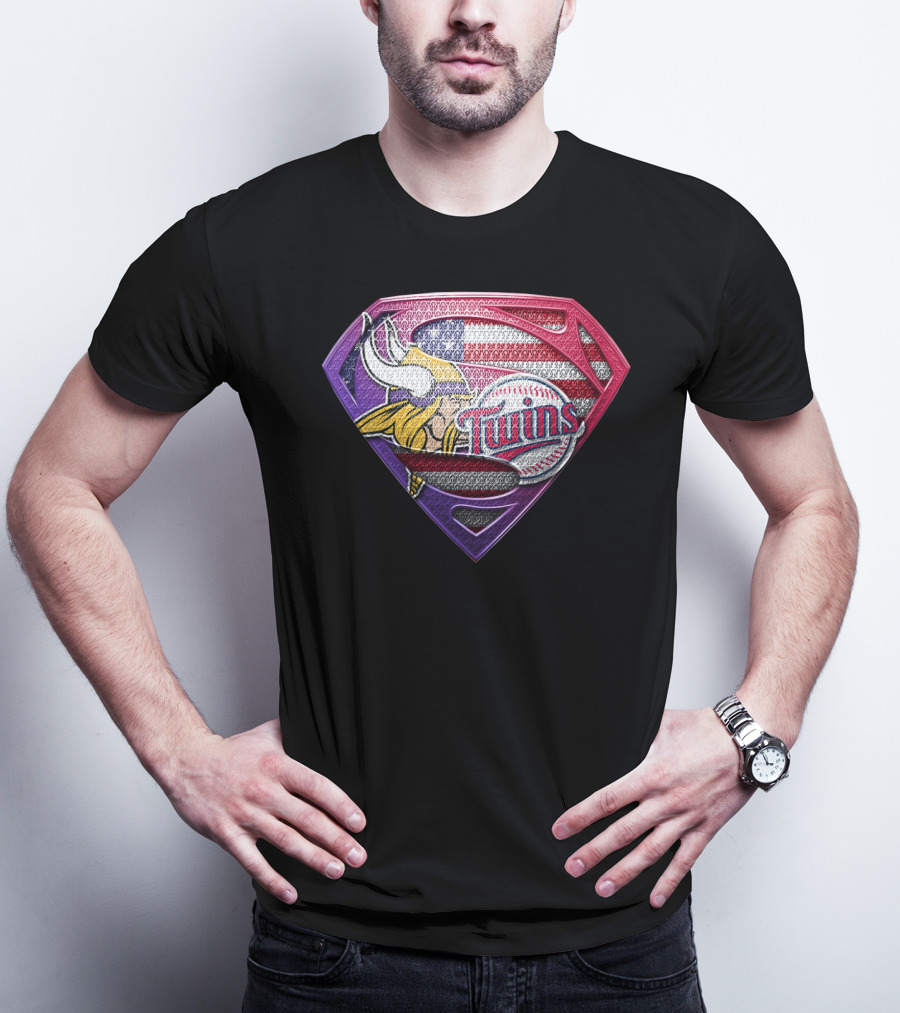 Minnesota Vikings Twins American Flag Superman T-Shirt