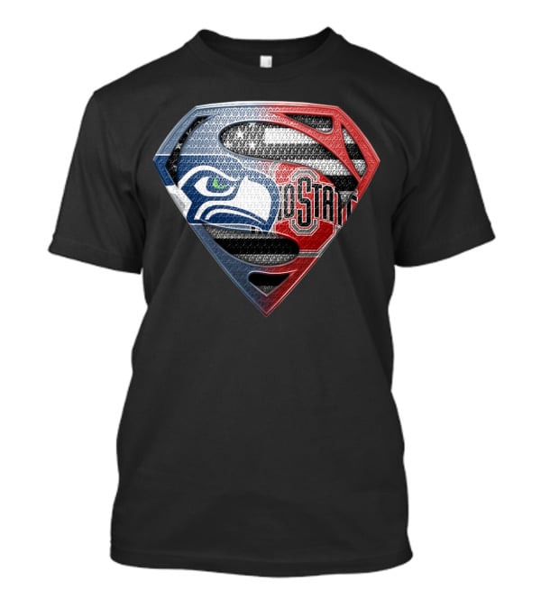 Seattle Seahawks Ohio State Superman Logo Fusion T-Shirt