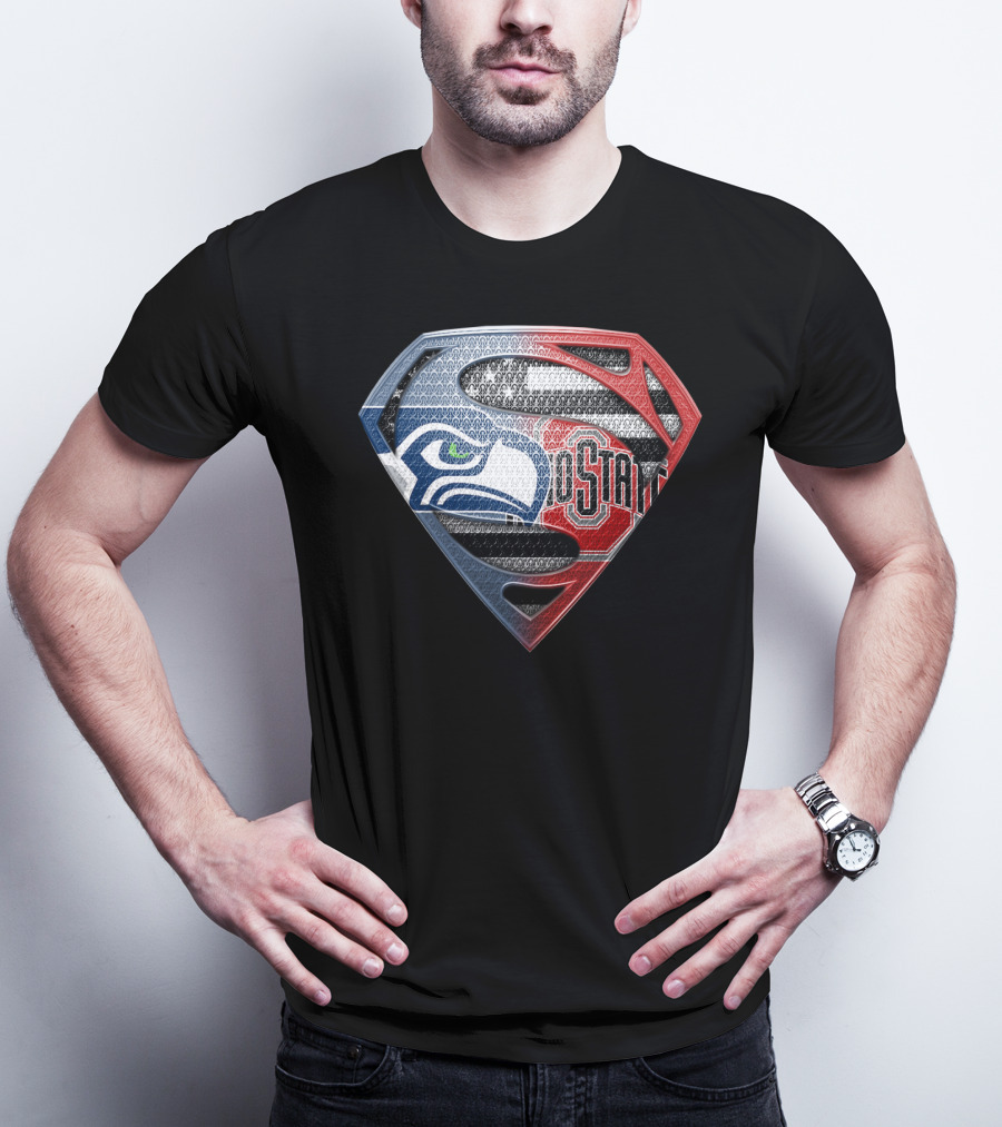 Seattle Seahawks Ohio State Superman Logo Fusion T-Shirt