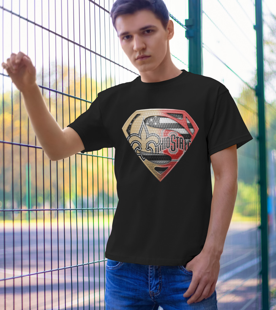 Ohio State Buckeyes New Orleans Saints Superman Logo Fusion T-Shirt