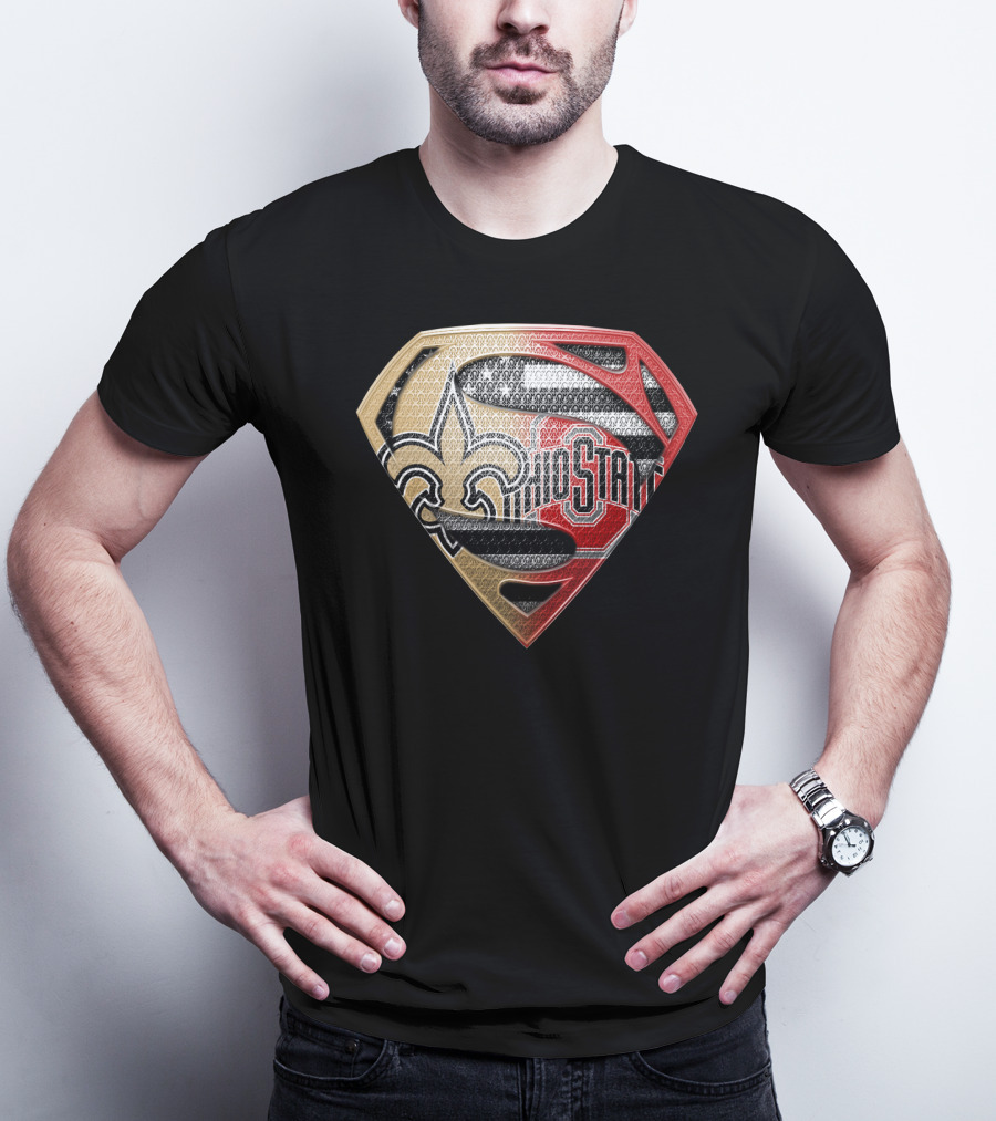 Ohio State Buckeyes New Orleans Saints Superman Logo Fusion T-Shirt