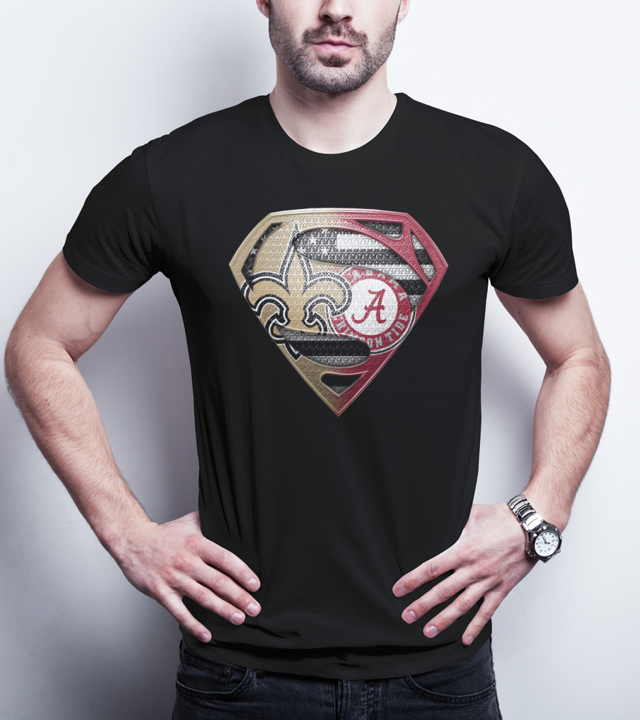 Superman New Orleans Saints Alabama Crimson Tide Bama Roll Tide Shield T-Shirt
