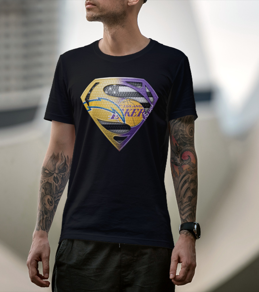 Los Angeles Lakers And Chargers Superman Logo Mashup T-Shirt
