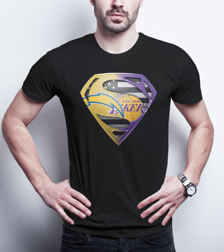Los Angeles Lakers And Chargers Superman Logo Mashup T-Shirt