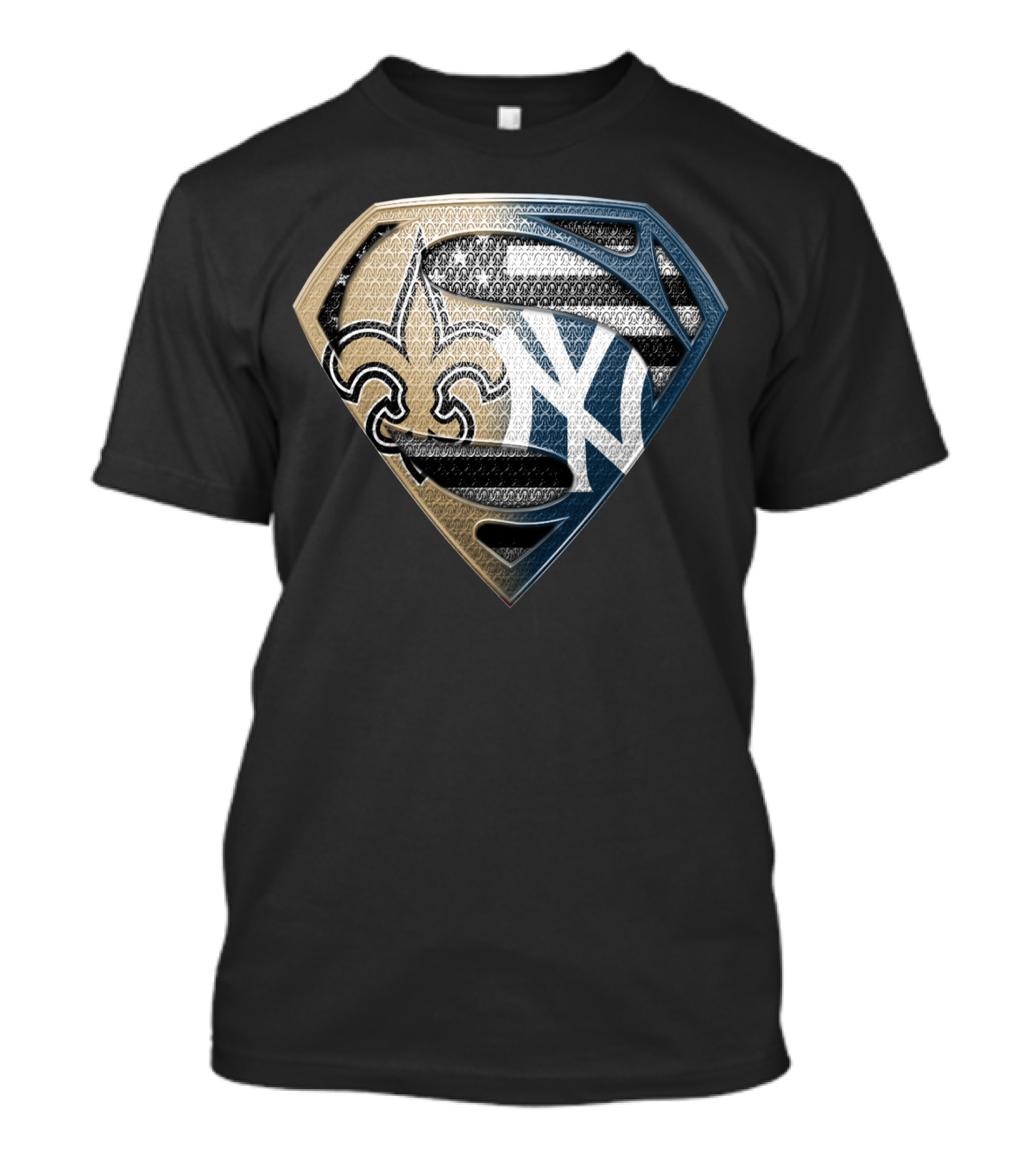 Superman Shield New York Yankees New Orleans Saints Logo Combination T-Shirt