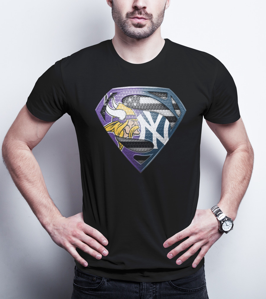 Minnesota Vikings And New York Yankees Super Shield T-Shirt