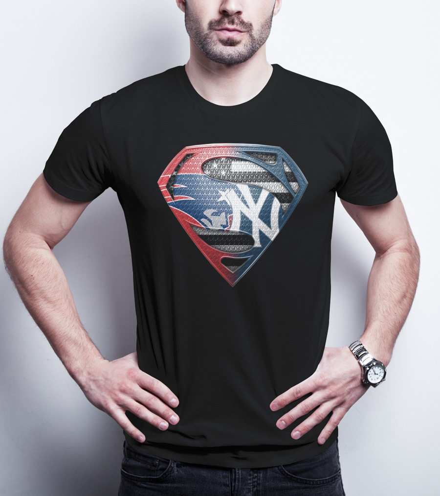 Yankees Superman Logo Fusion In Red White And Blue T-Shirt