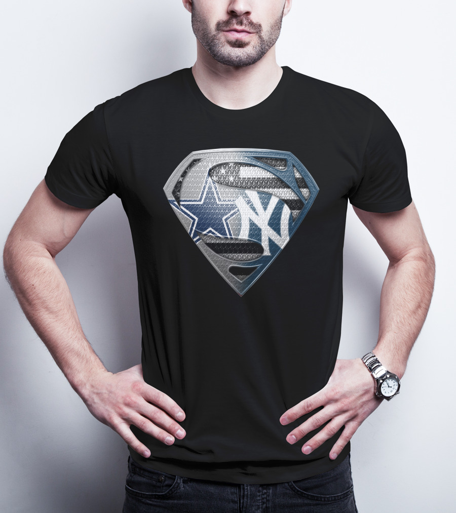 Superman Shield Dallas Cowboys New York Yankees Combination T-Shirt