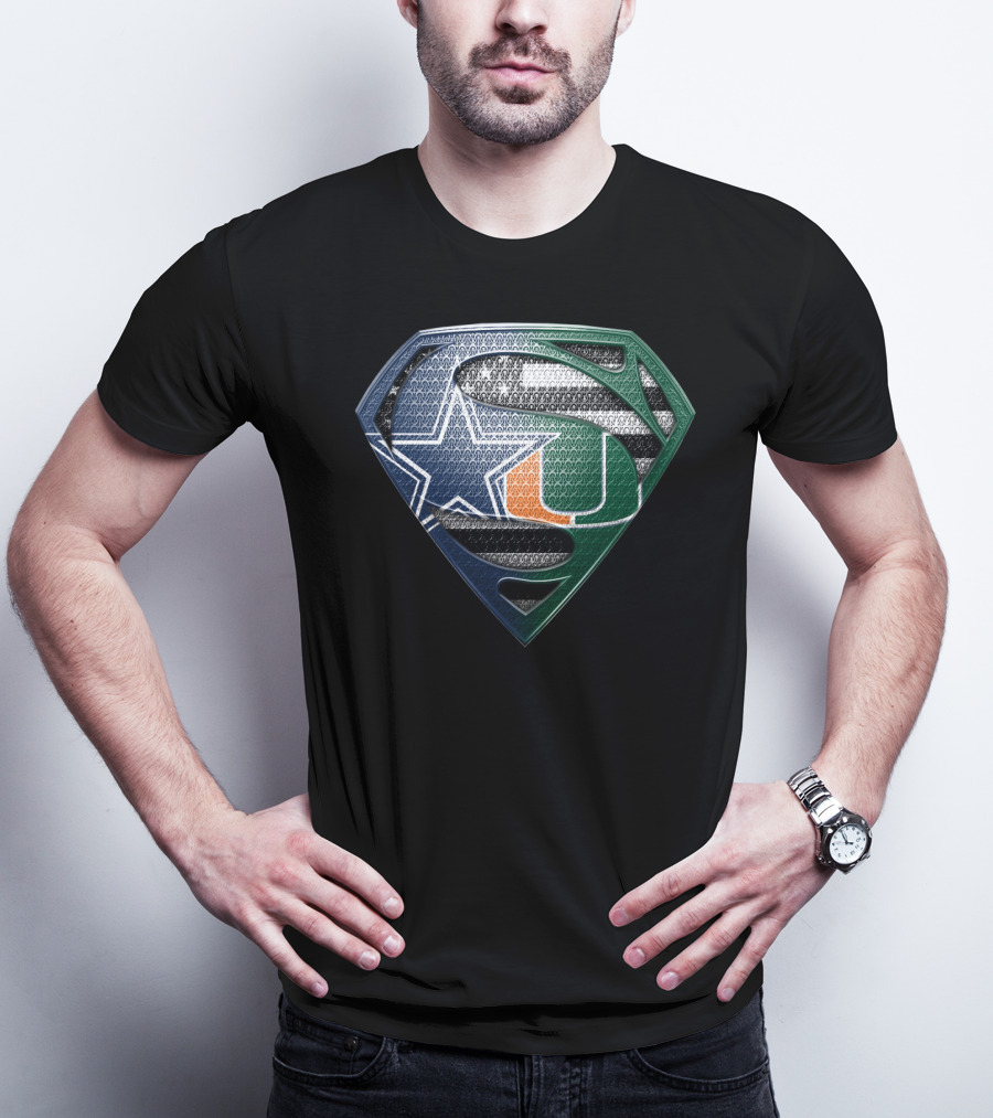 Dallas Cowboys Miami Hurricanes Superman Logo Fusion T-Shirt