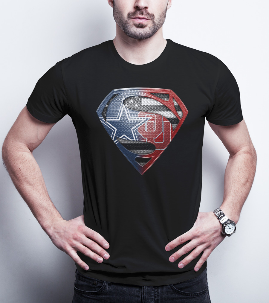 Superman Shield With Dallas Cowboys Star And Oklahoma Sooners Logos T-Shirt