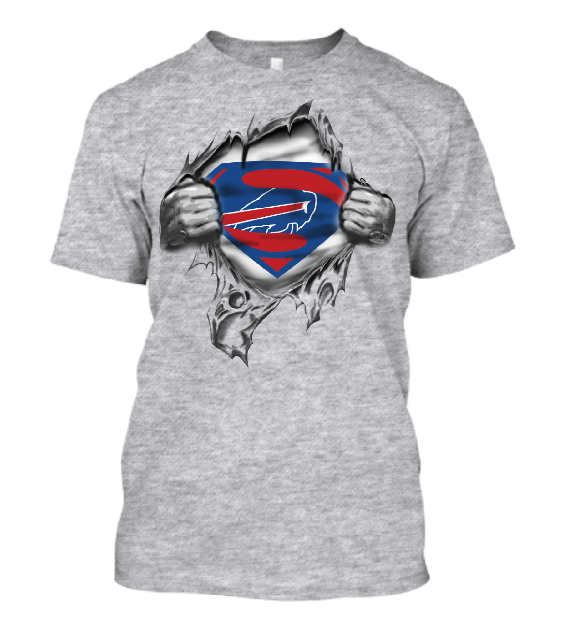 Buffalo Superhero Shield Buffalo Bills Superman Chest Rip T-Shirt