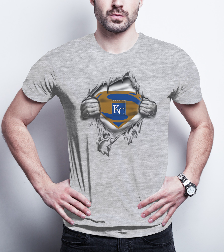 Kc Superman Shield Ripping Kansas City Blue And Gold T-Shirt