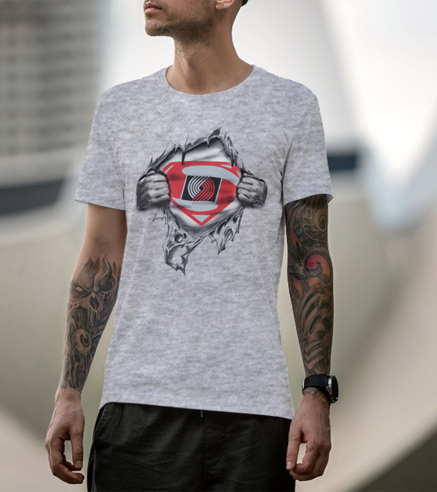 Superman Ripping Shirt Portland Trail Blazers Logo Mashup T-Shirt
