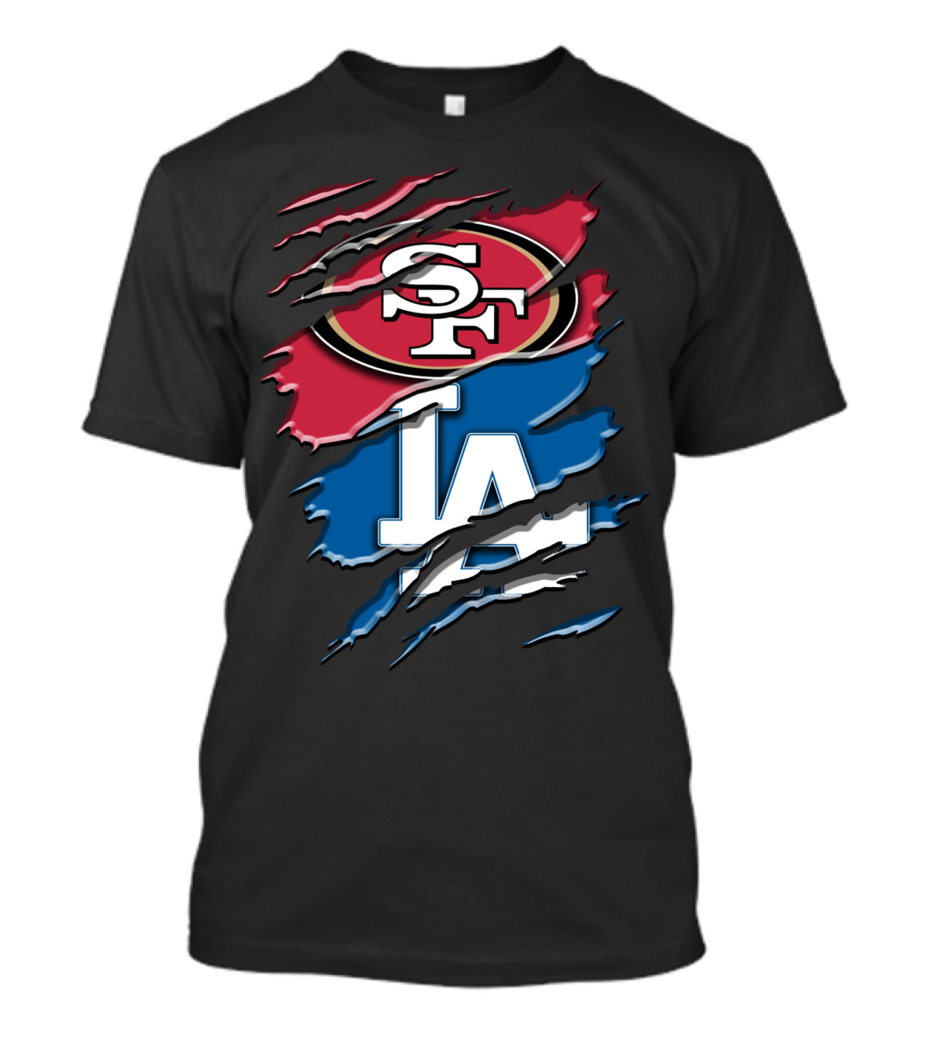 San Francisco 49ers And Los Angeles Dodgers Logo Fusion Rac T-Shirt