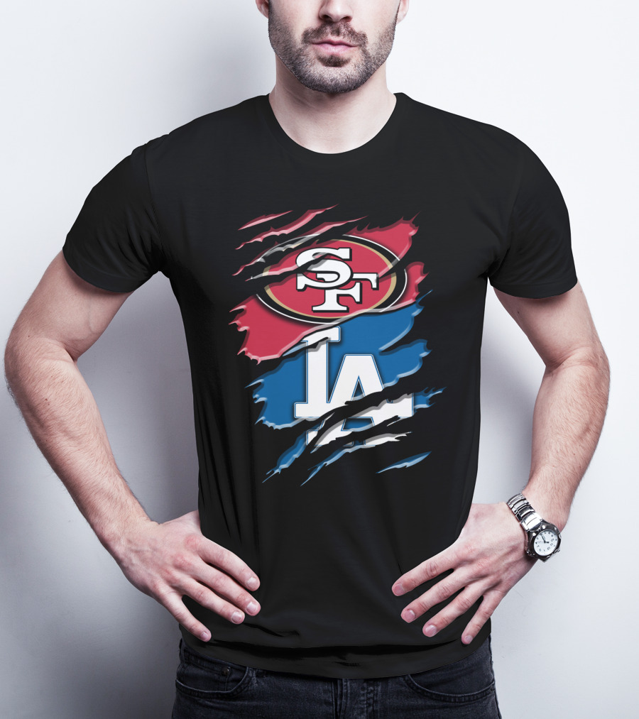 San Francisco 49ers And Los Angeles Dodgers Logo Fusion Rac T-Shirt