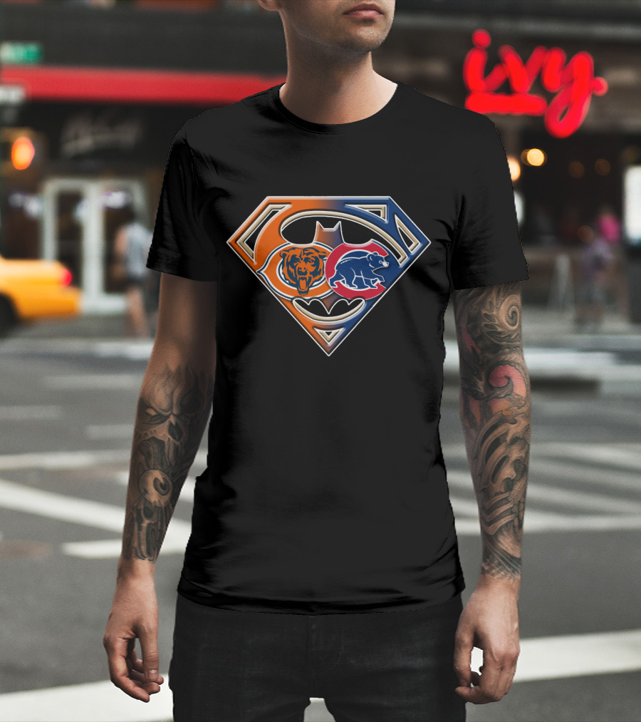 Superman Batman Chicago Bears Cubs Crossover T-Shirt