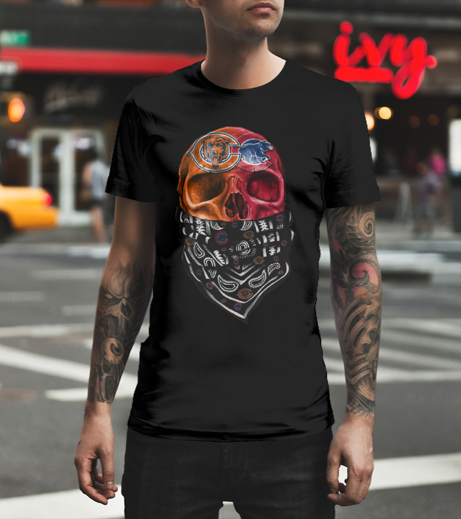 Chicago Bears Skull With Bandana Artwork DSK 008 T-Shirt