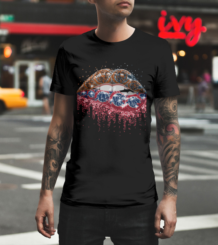 Lip American Football Team Lips Dripping Stars And Footballs T-Shirt