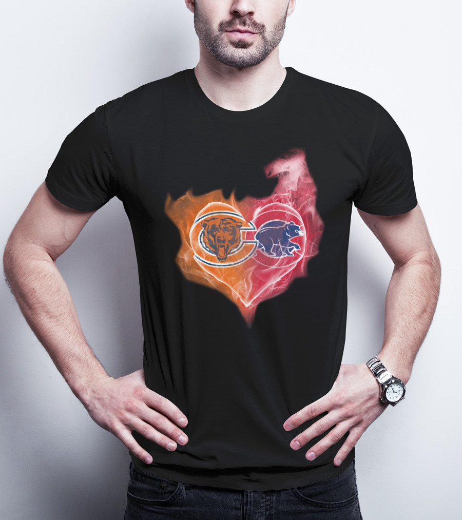 Chicago Bears Heart Flame Dual Logo T-Shirt