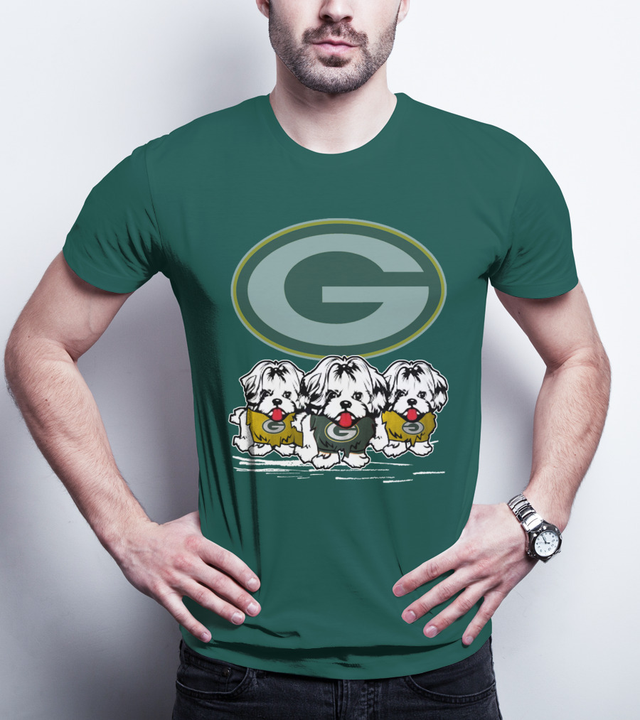 Green Bay Packers Logo With Three Dogs In Jerseys T-Shirt