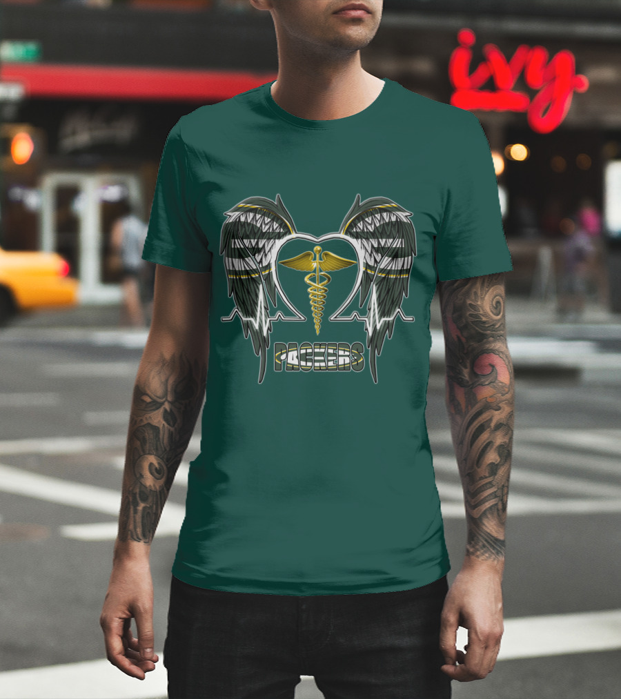 Packers Caduceus Heart Wings T-Shirt